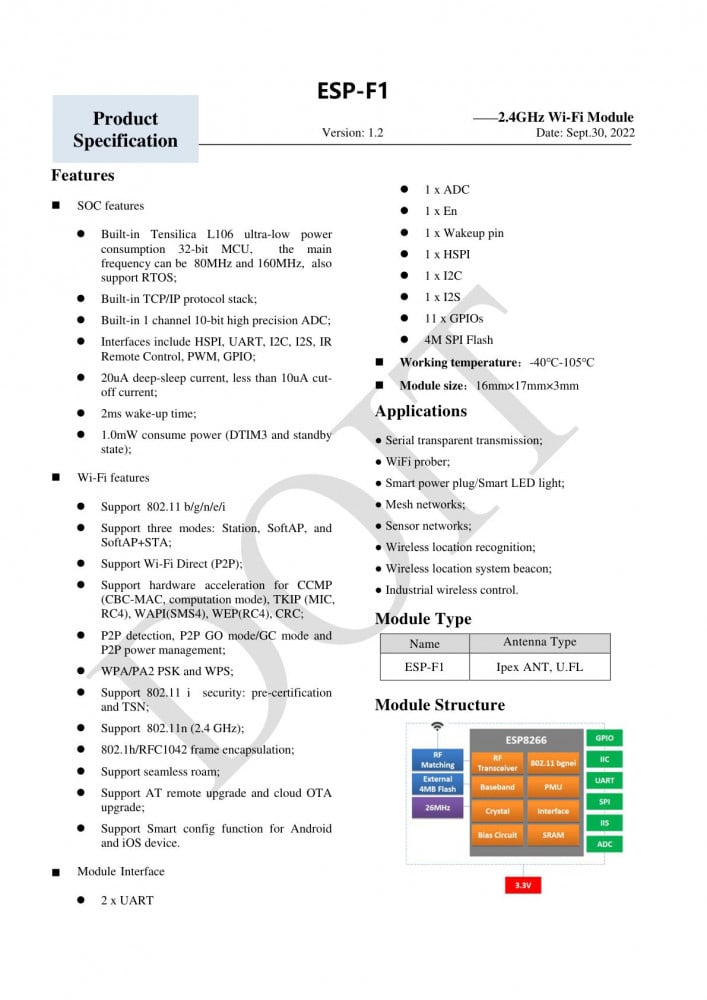 ESP-F1 datasheet page 1