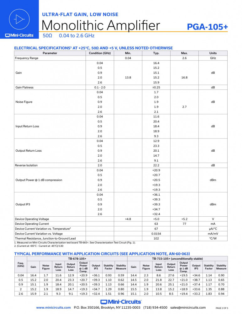 PGA-105+ technical document page 2