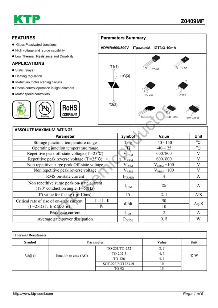 Z0409MF-KTP datasheet page 1