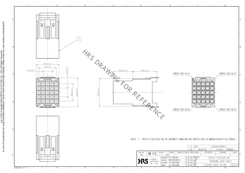 HRS PQ50WS-25P-UNIT technical drawing