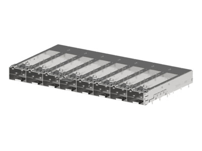 SFP-DD 1-by-6 Cage Assembly with Spring Fingers, Closed Top, Two Rear Legs, with Press-Fit Pins