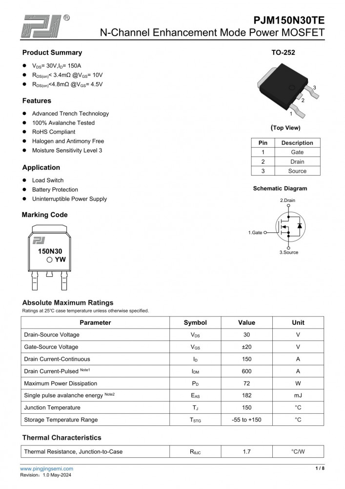 PJM150N30TE datasheet page 1