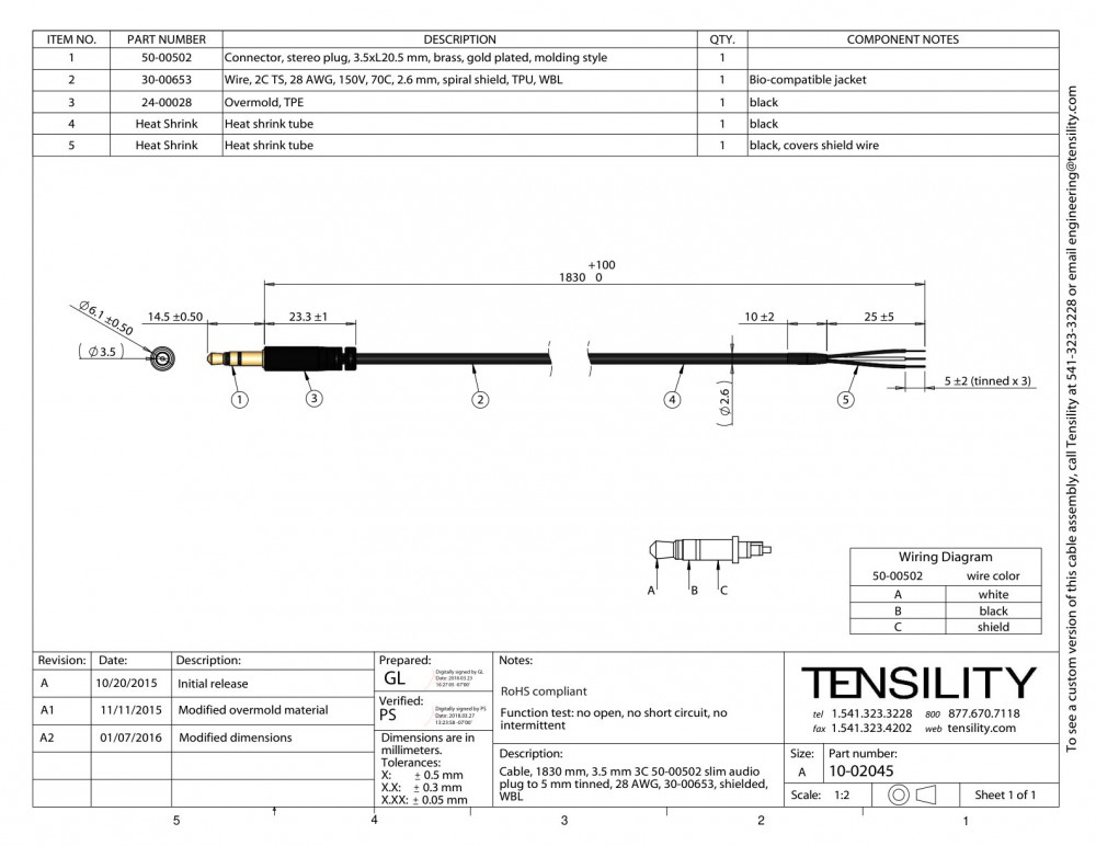 Technical drawing page for Tensility International 10-02045