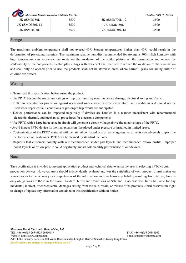 Jinrui JK-nSMD datasheet page 8