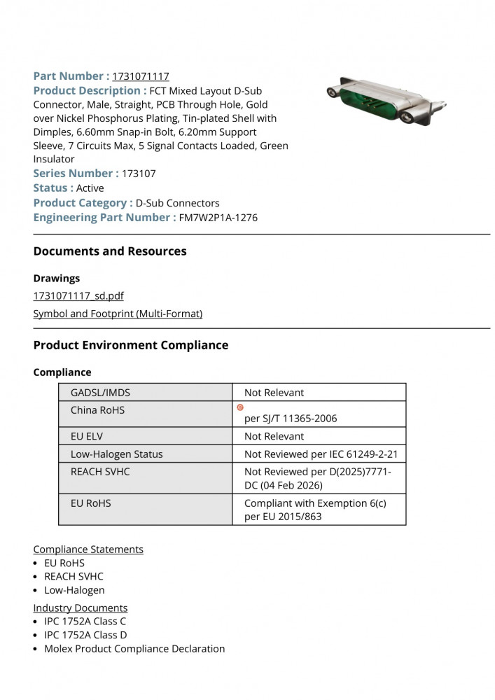 MOLEX 1731071117 technical drawing page 1