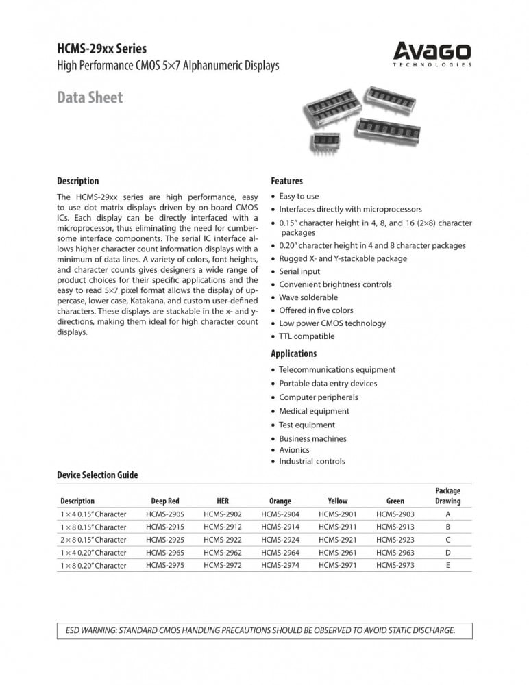 HCMS-2965 datasheet page 1