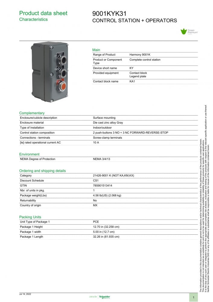 9001KYK31 technical document page 1