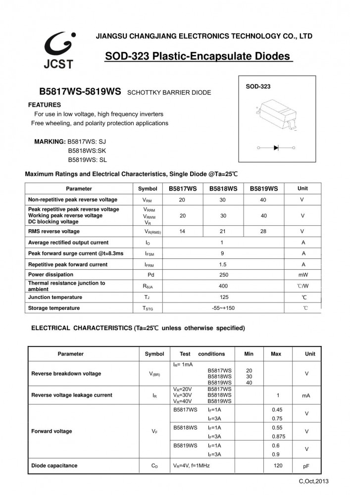 B5817WS SJ datasheet page 1