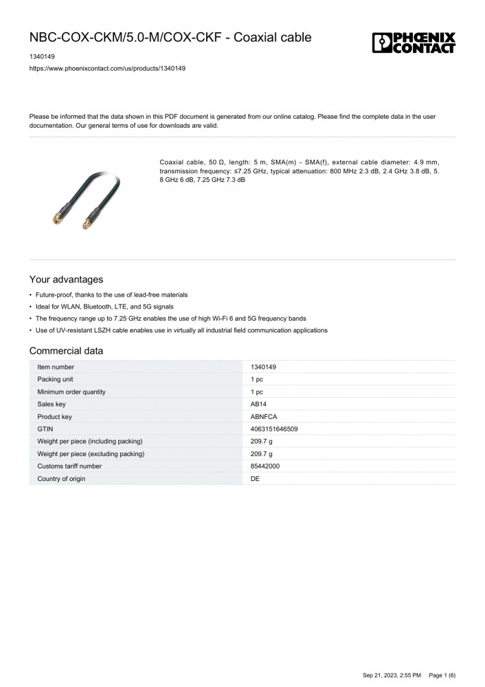 Phoenix Contact 1340149 technical document page 1