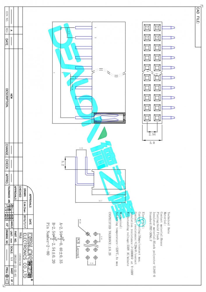 DEALON DW254W-22-32-85 connector technical drawing