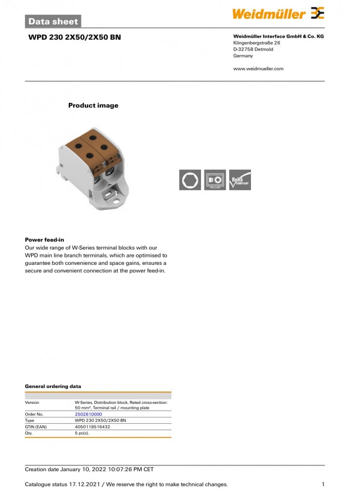 WEIDMULLER 2502610000 document page 1