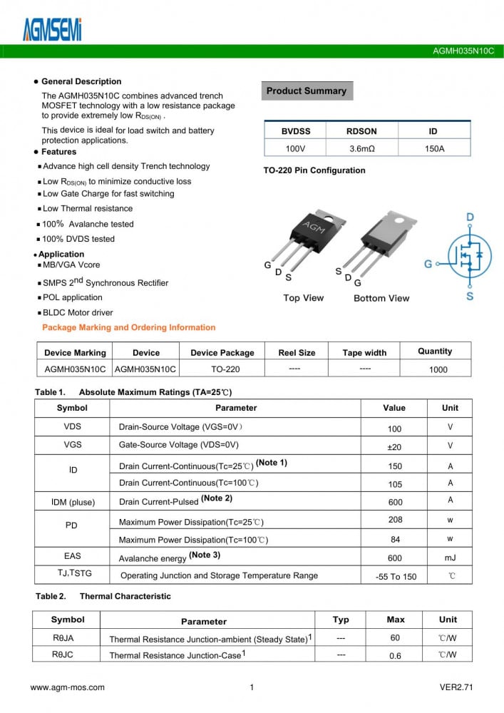AGMH035N10C datasheet page 1