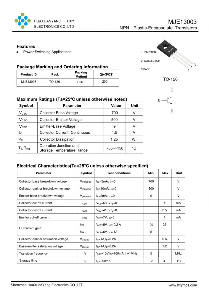 MJE13003-HYX datasheet page 1