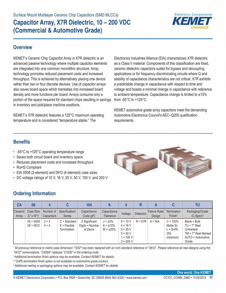 KEMET capacitor array datasheet page 1