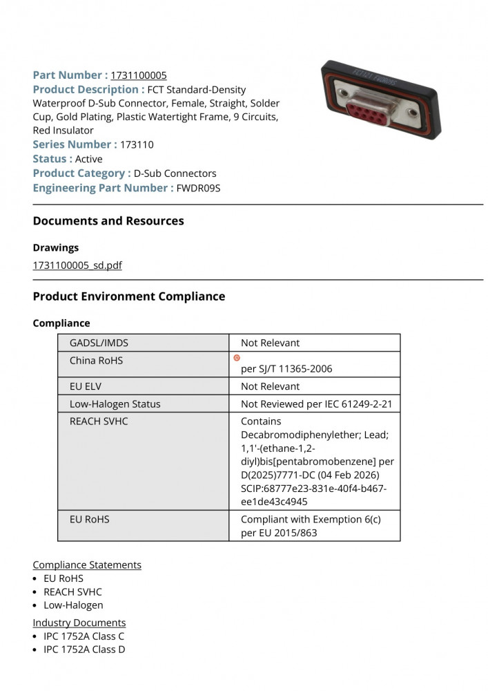 MOLEX 1731100005 technical drawing page 1