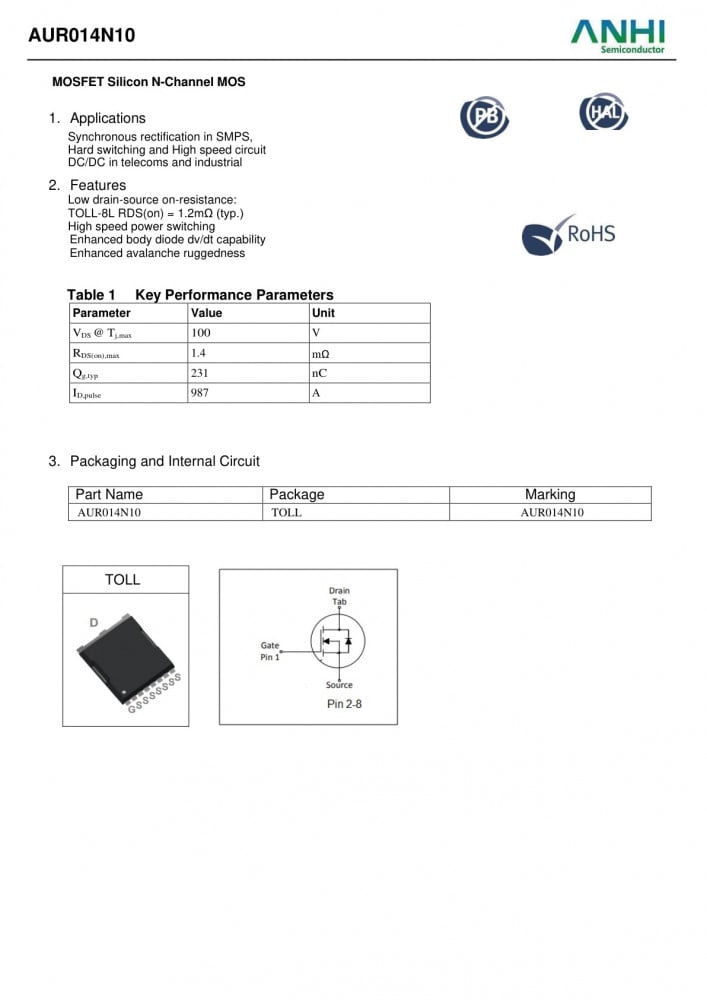 AUR014N10 datasheet page 1
