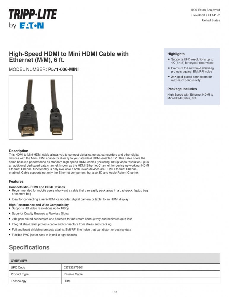 P571-006-MINI technical document page 1