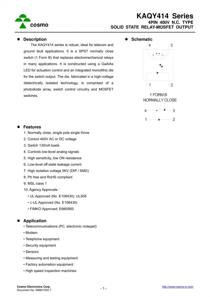 KAQY414S datasheet page 1