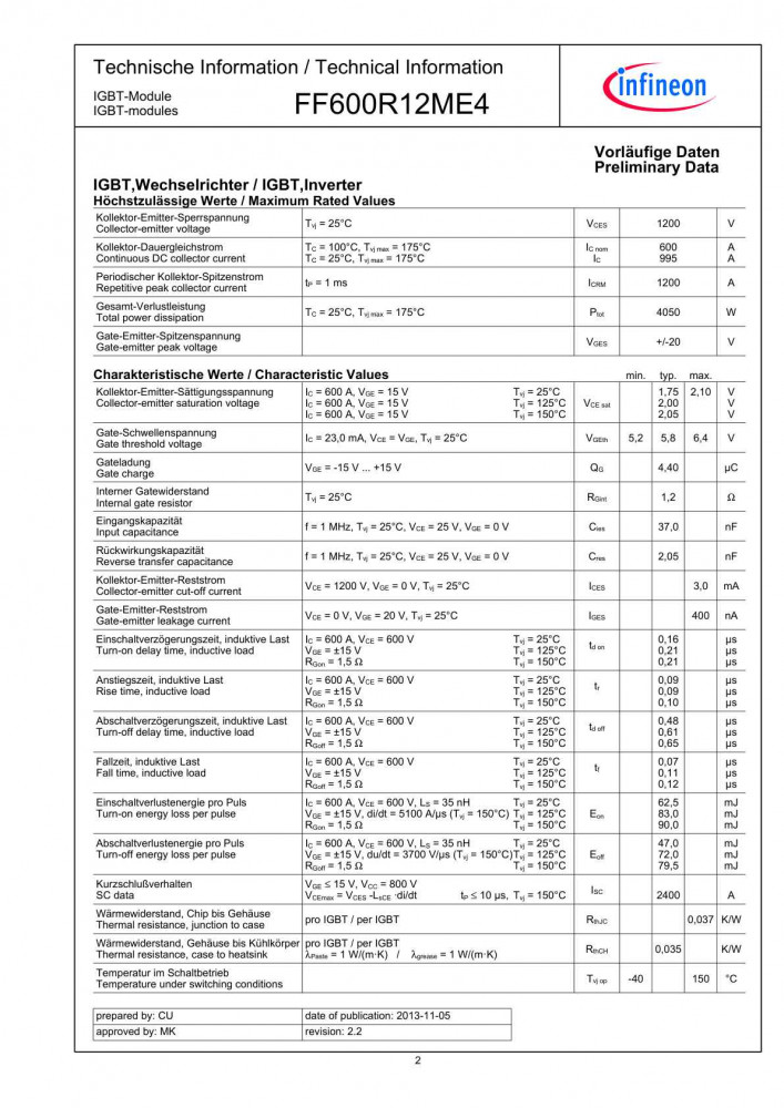 FF600R12ME4 datasheet page 2