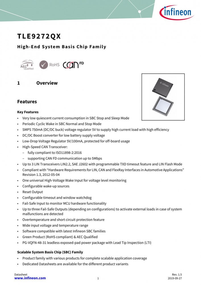 TLE9272QXXUMA1 datasheet page 1