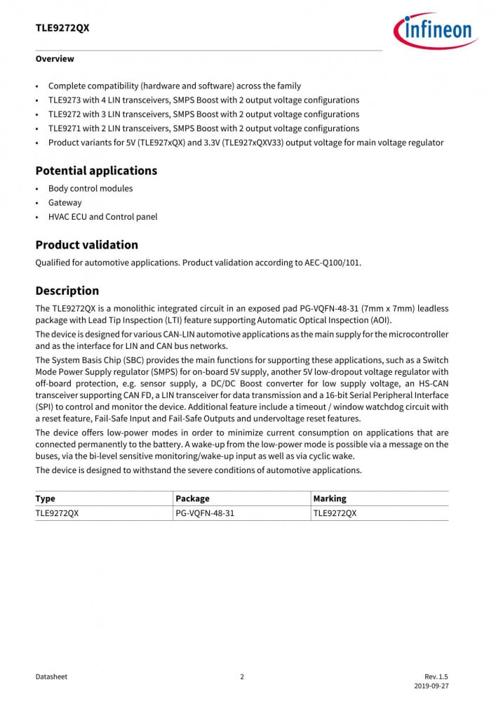 TLE9272QXXUMA1 datasheet page 2