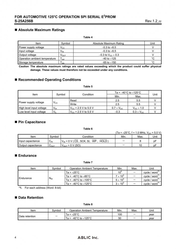 ABLIC S-25A256B0A-J8T2U3 datasheet page 4