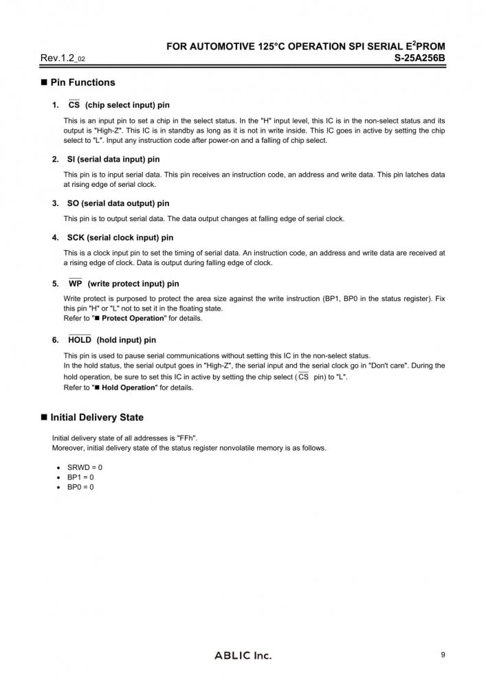 ABLIC S-25A256B0A-J8T2U3 datasheet page 9