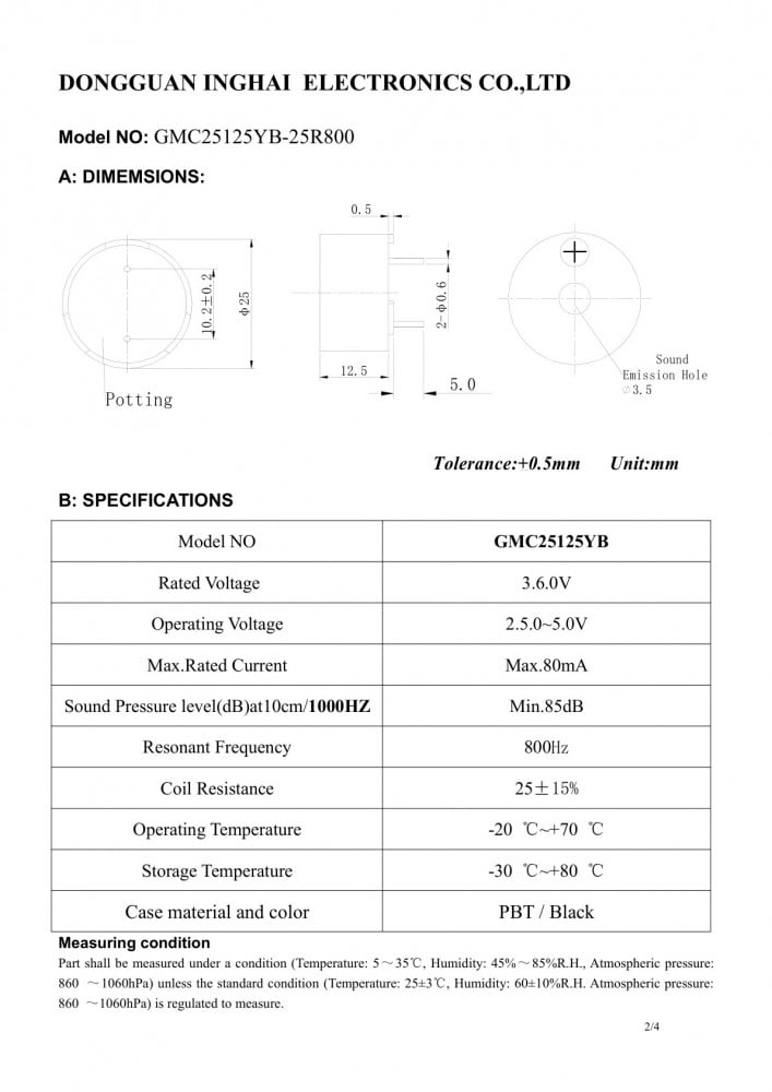 GMC25125YB-25R800 specification page 2