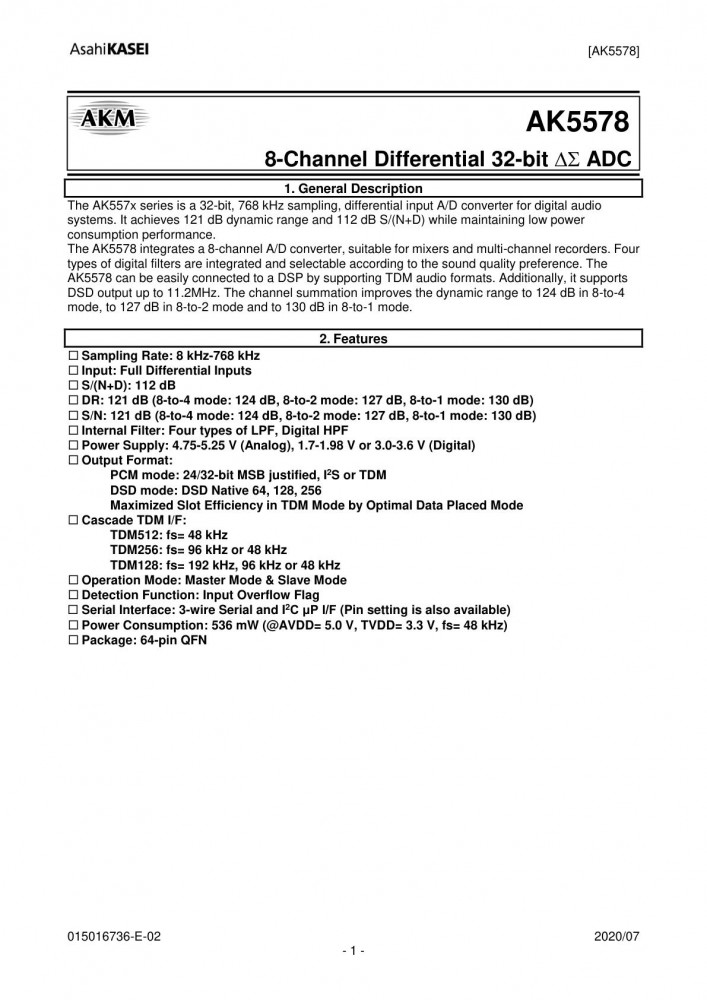 AK5578EN datasheet page 1