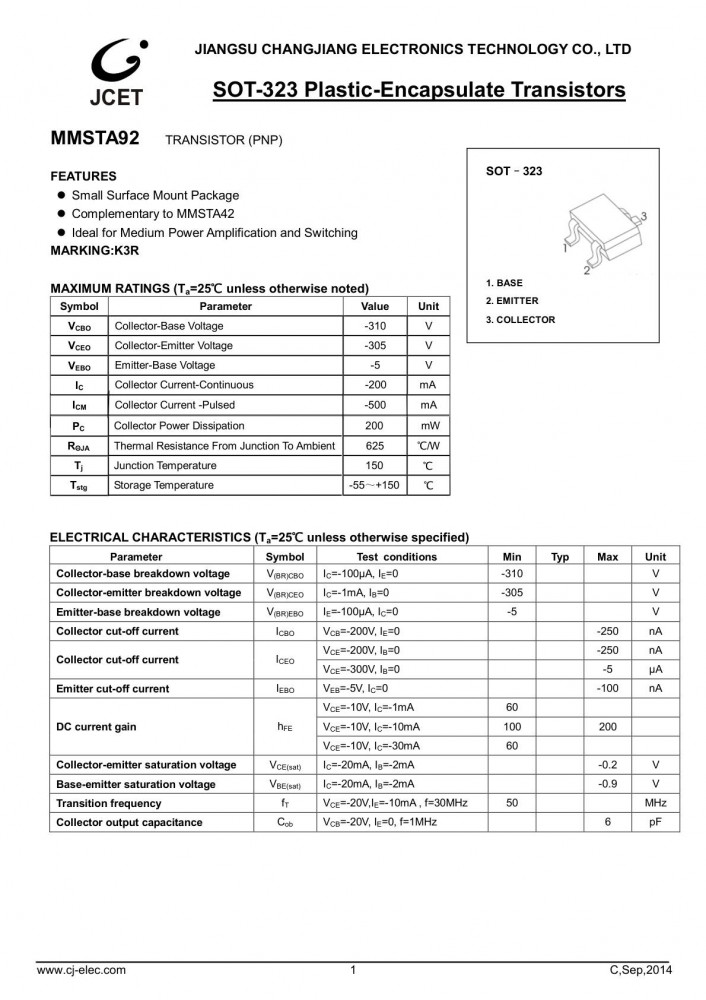 MMSTA92 datasheet page 1