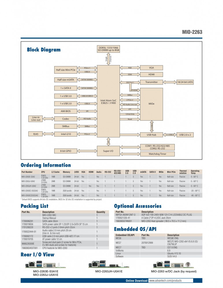 MIO-2263J-U0A1U technical document page 2