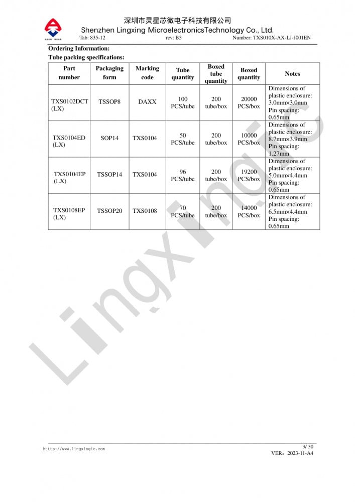 TXS010X datasheet page 3