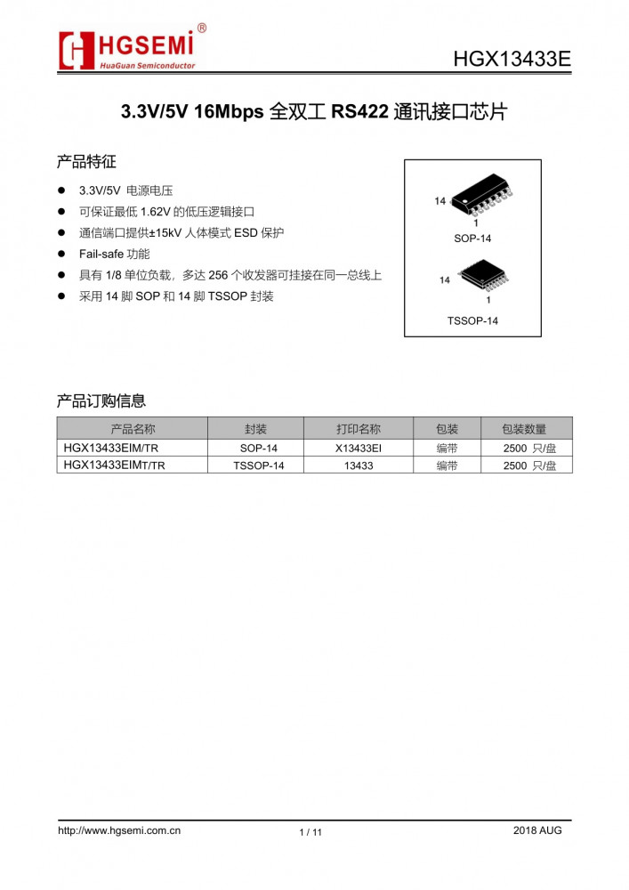 HGX13433EIM/TR datasheet page 1