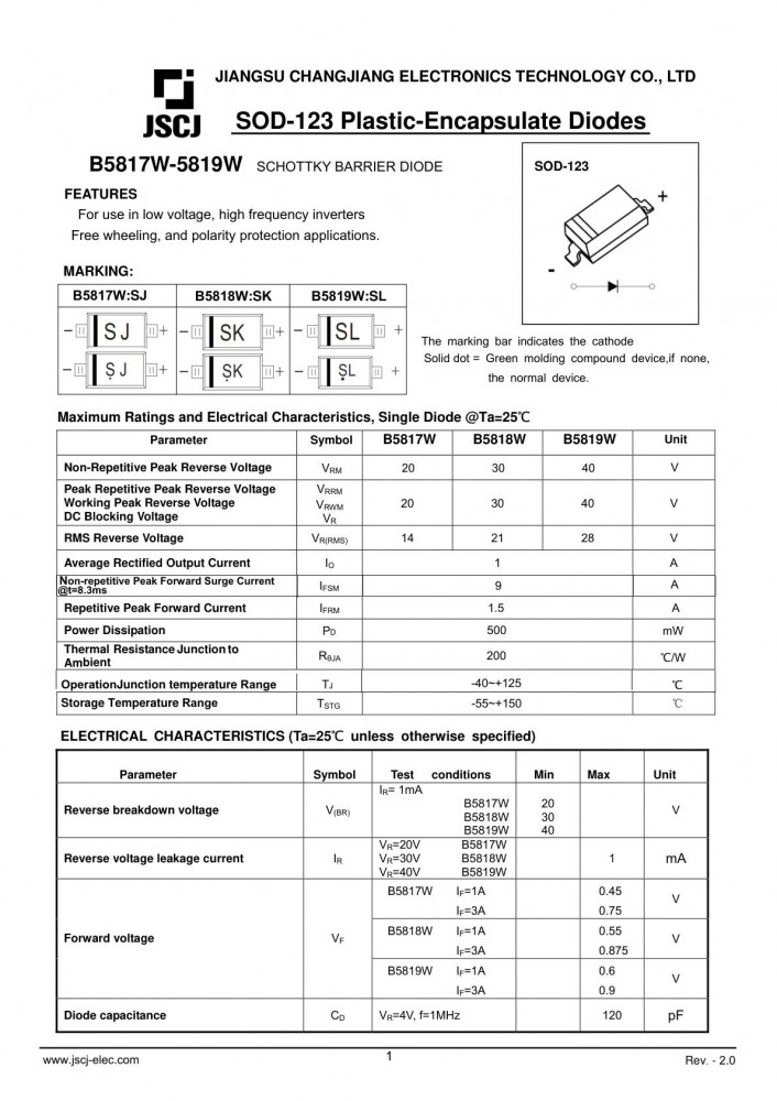 B5818W datasheet page 1