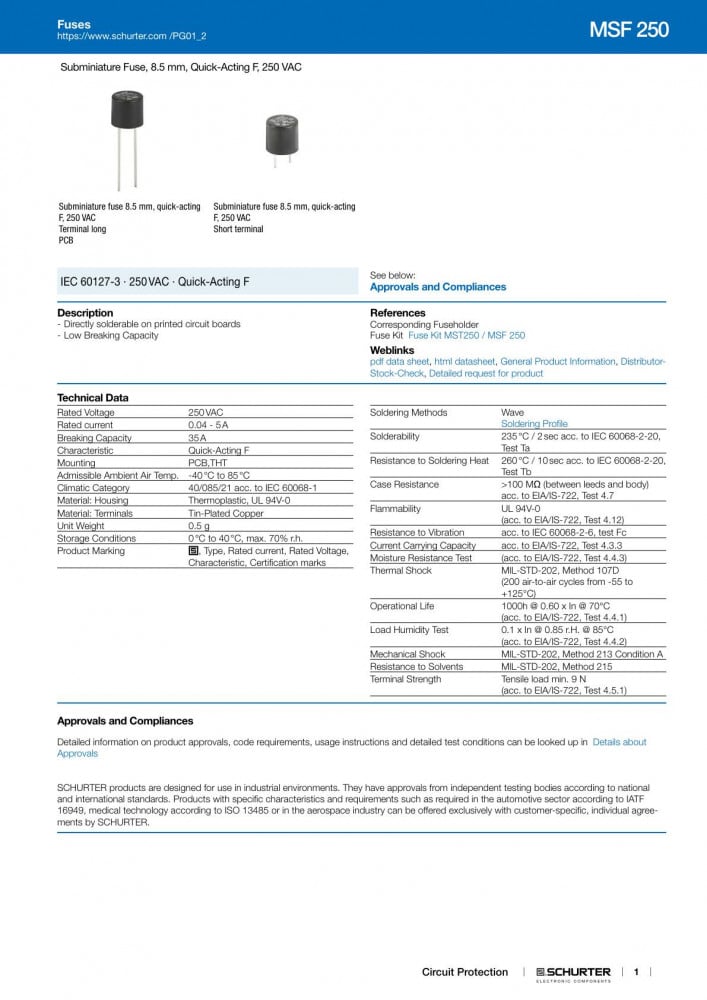 SCHURTER 0034.6051 datasheet page 1