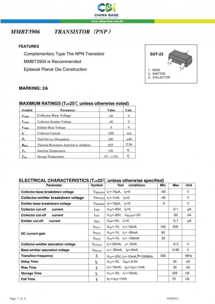 MMBT3906 CBI datasheet page 1