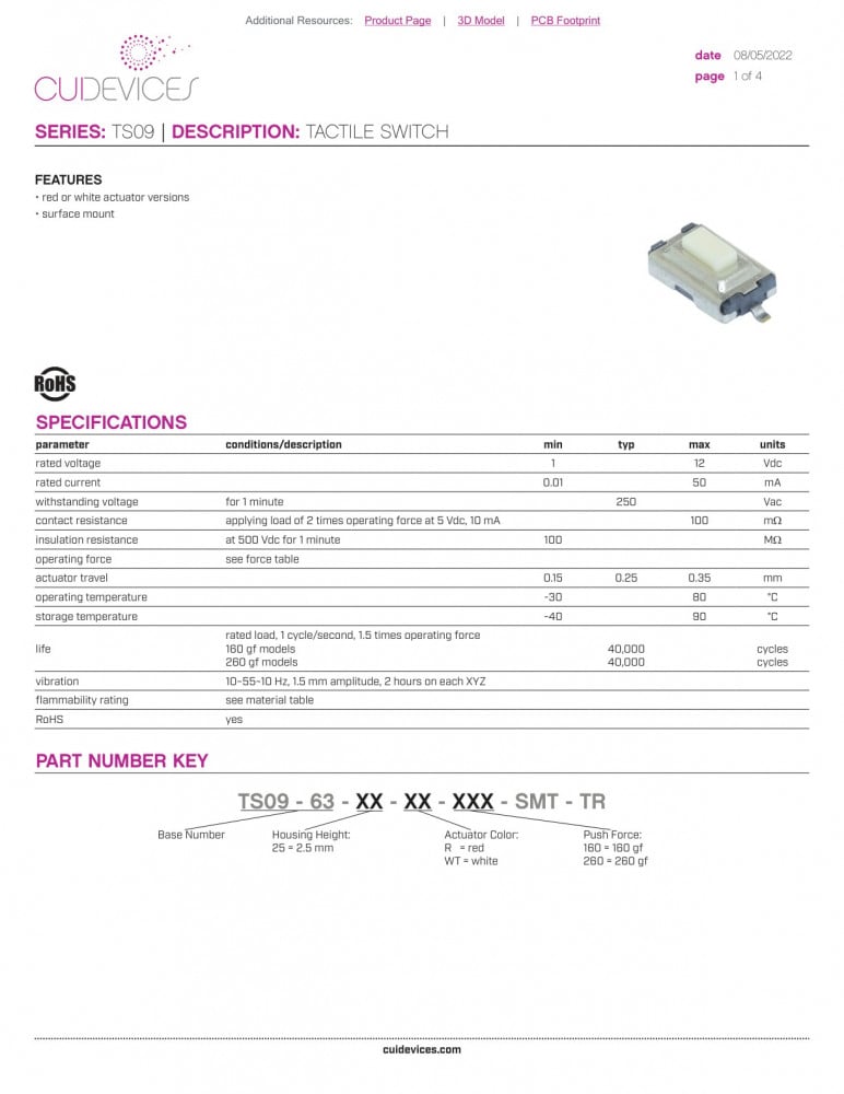 TS09 series datasheet page 1