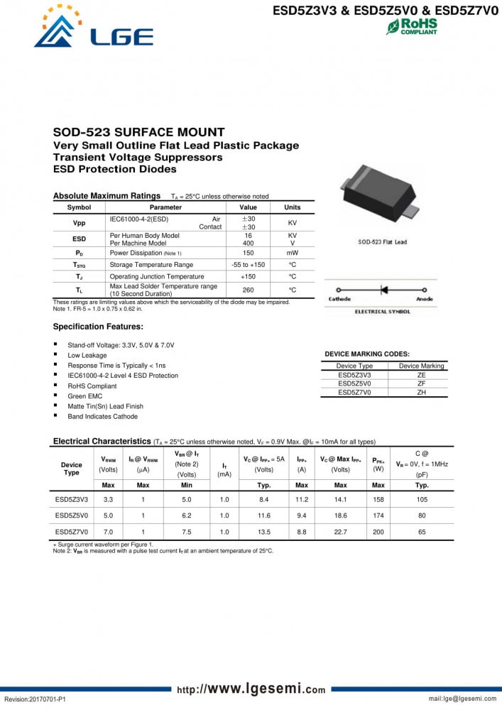 LGE ESD5Z3V3 datasheet page 1