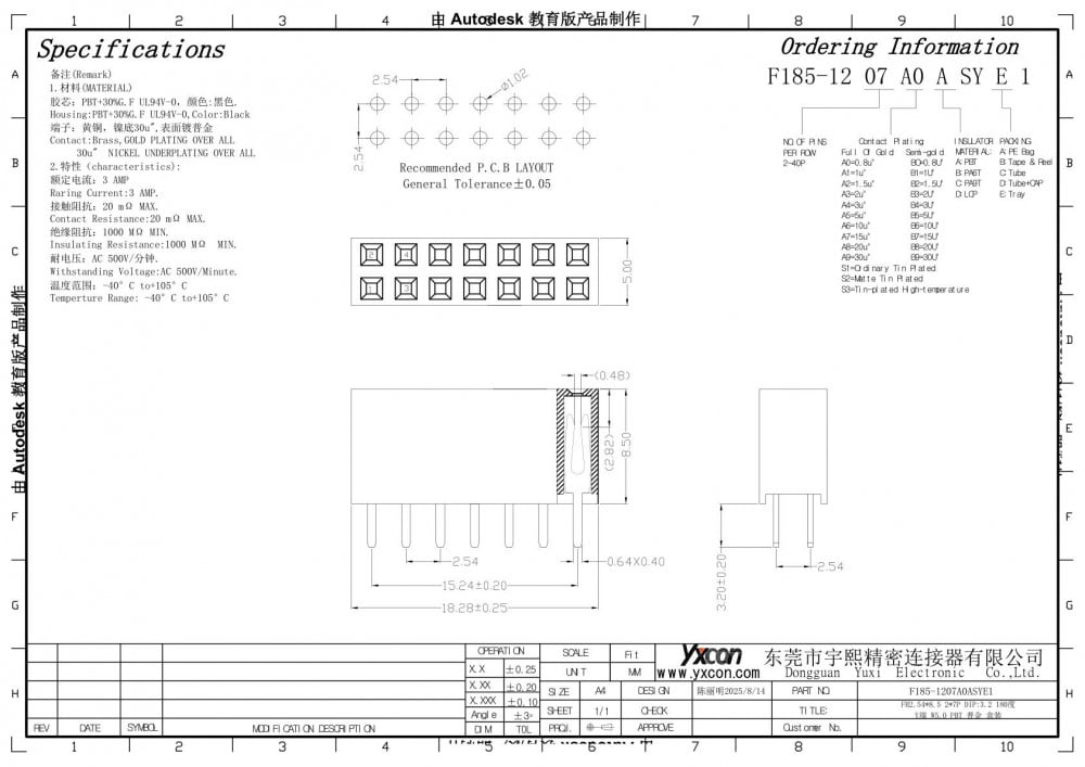 Yxcon F185-1207A0ASYE1 product documentation page