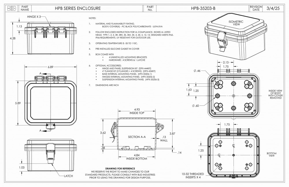 HPB-35203-B enclosure product drawing