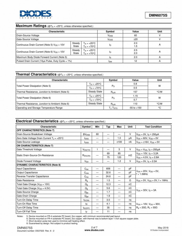 DMN6075S-7 datasheet page 2
