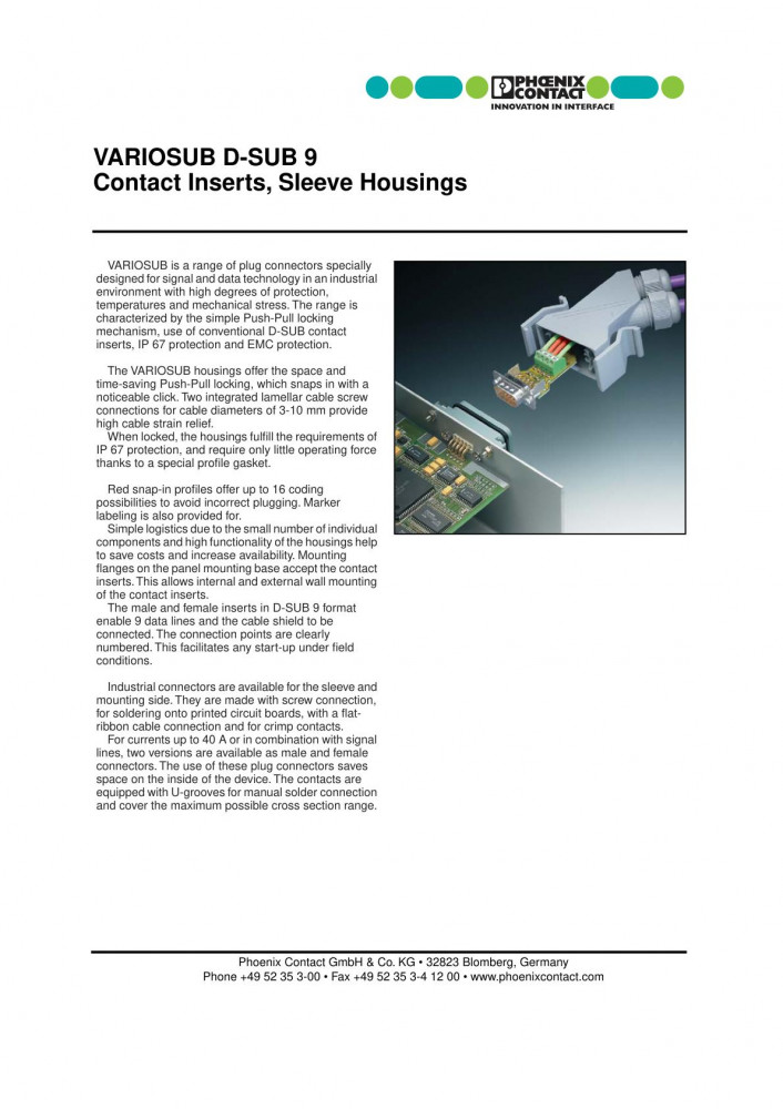 Phoenix Contact VARIOSUB document page 1