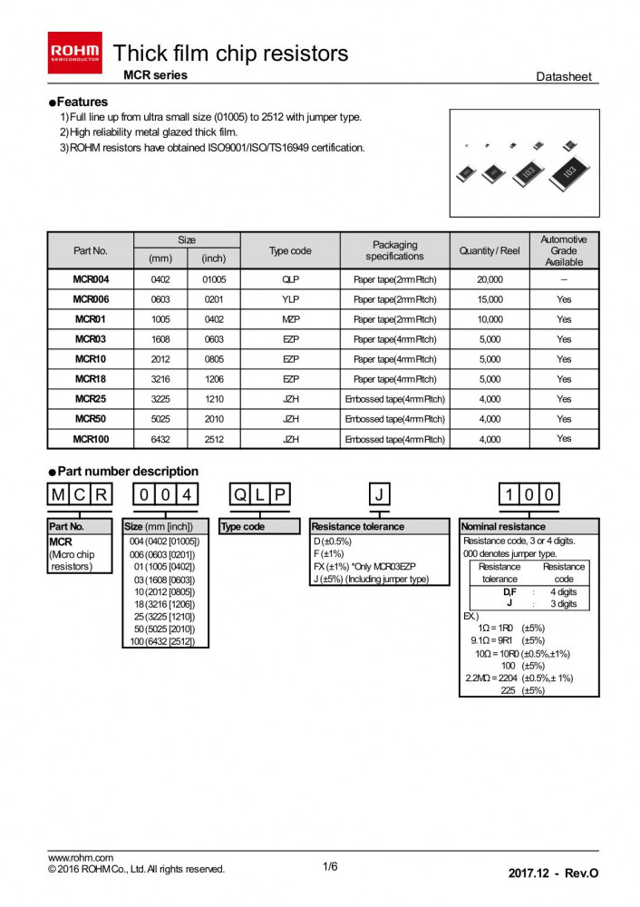 ROHM MCR series datasheet page 1