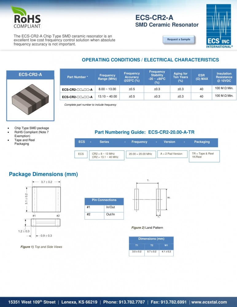 ECS-CR2 series datasheet page