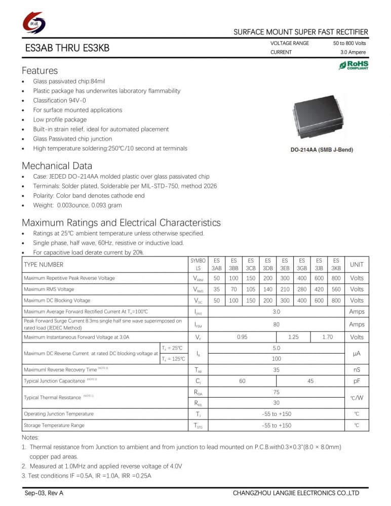 ES3JB datasheet page 1