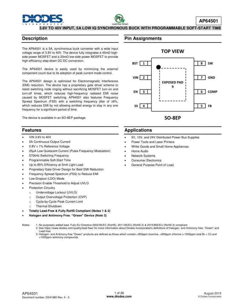 AP64501SP-13 datasheet page 1