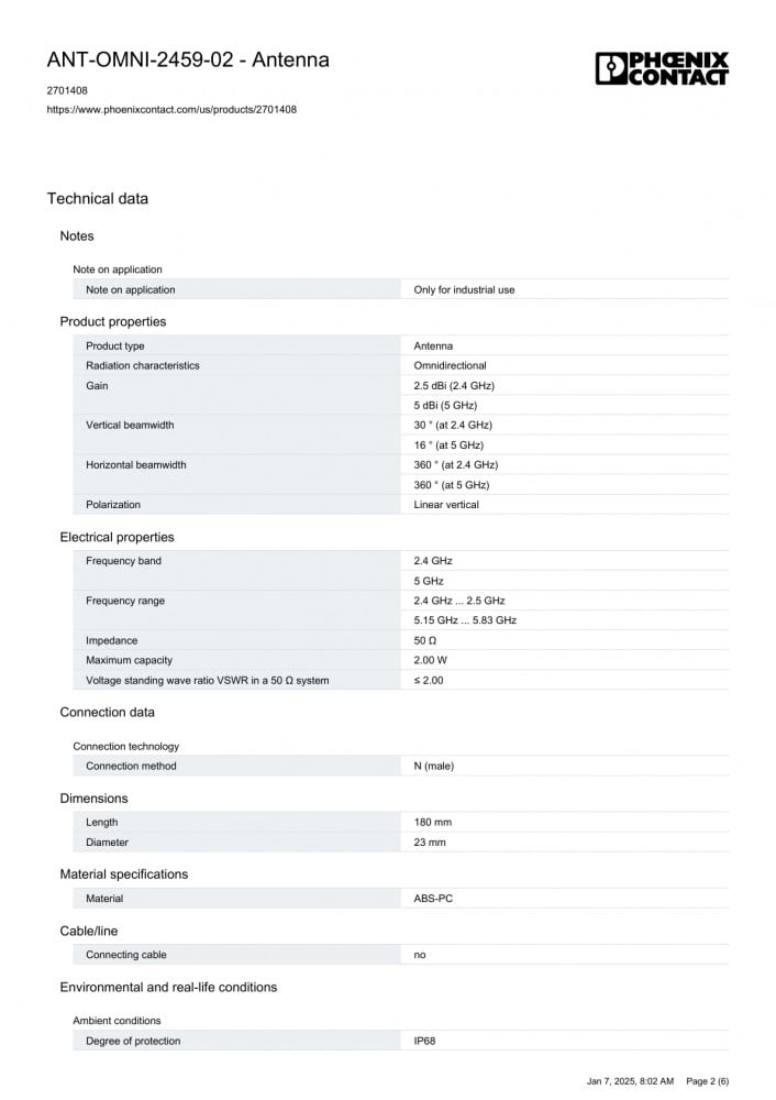 Phoenix Contact 2701408 technical document page 2