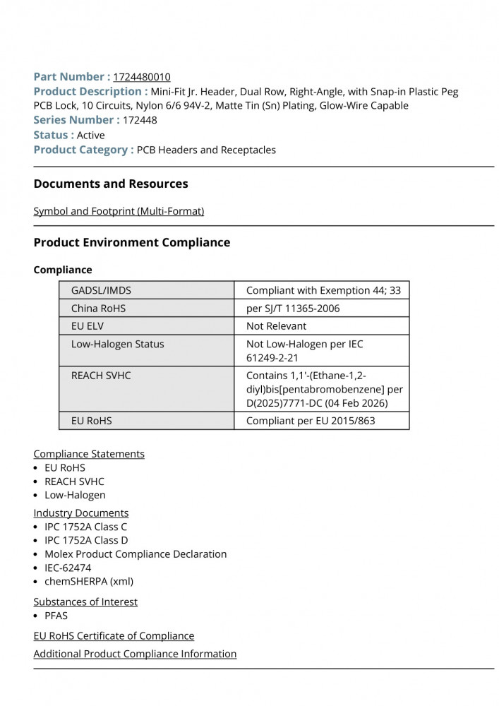 MOLEX Mini-Fit Plus HCS specification page 1