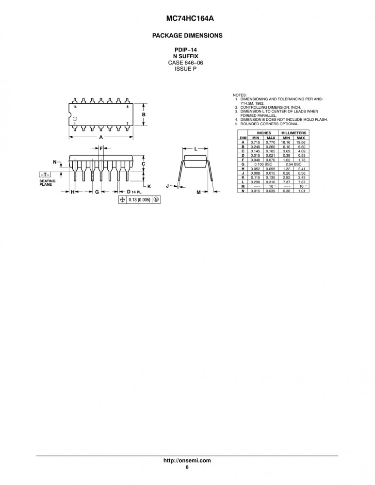 MC74HC164A datasheet page 8
