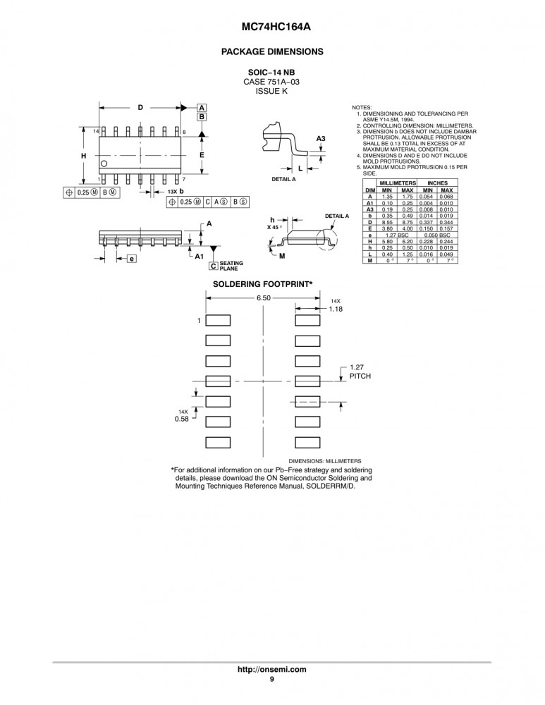MC74HC164A datasheet page 9